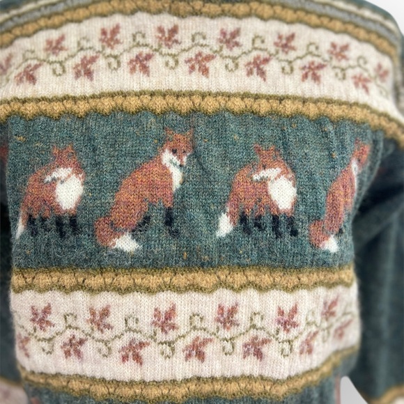 Vintage | Sweaters | Vintage English Country Fox Wool Sweater Large ...